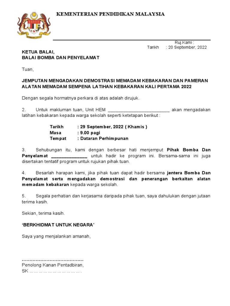 Surat Jemput Bomba - Latihan Kebakaran | PDF