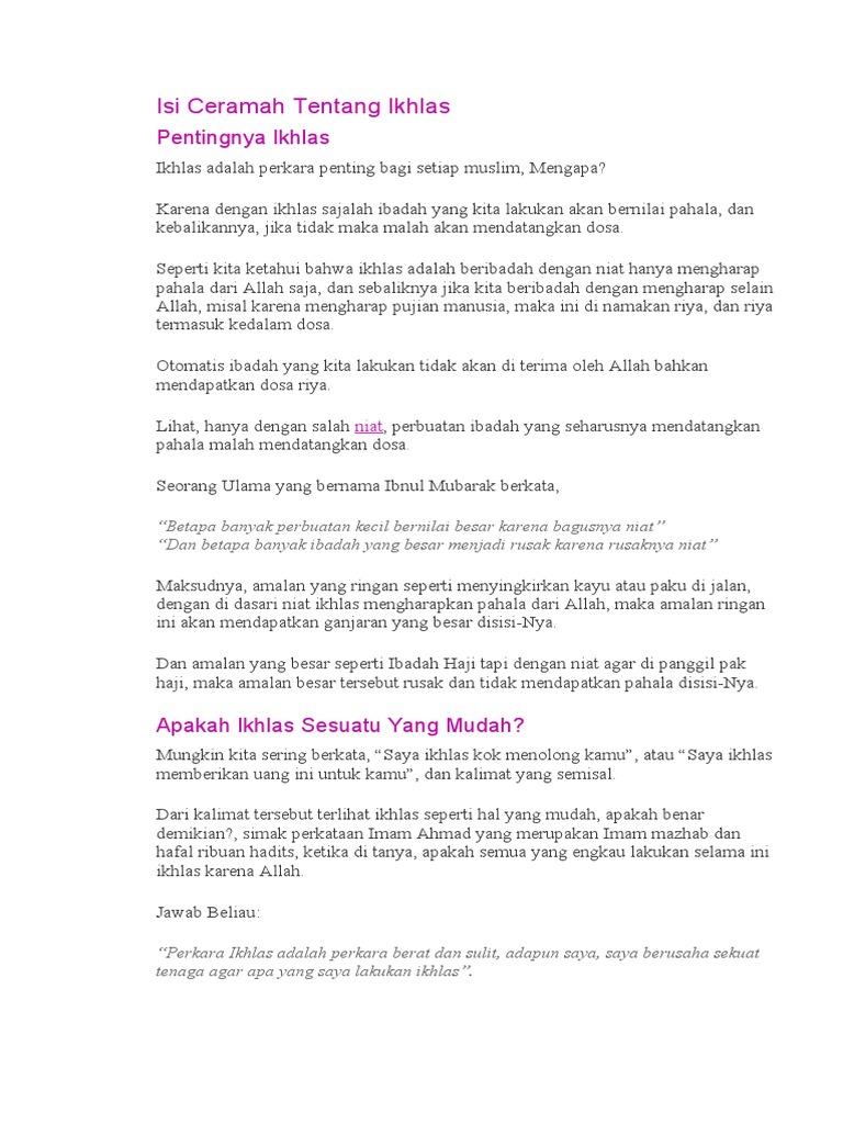 Isi Ceramah Tentang Ikhlas | PDF