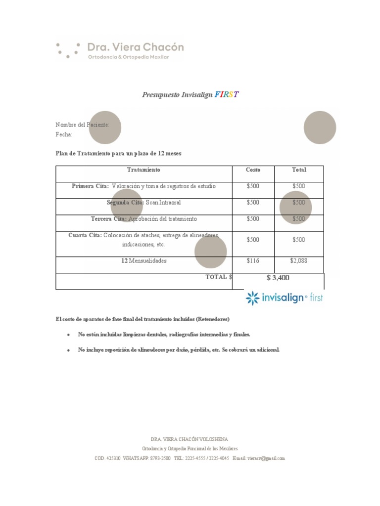 Presupuesto INVISALIGN FIRST | PDF