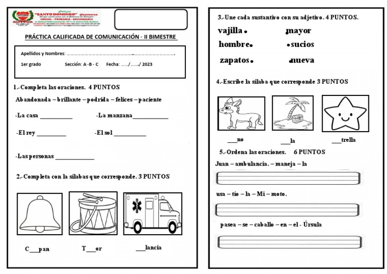 Examen De Salida Comunicacion Primer Grado2 Pdf