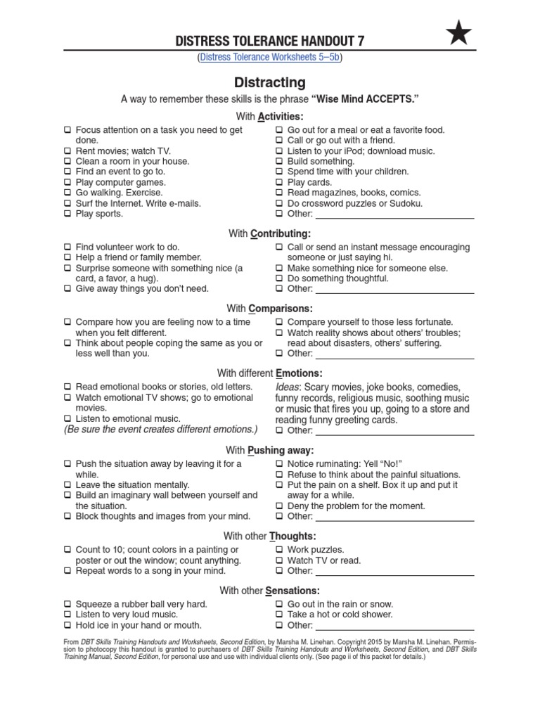 Distress Tolerance DBT Skills (Distractions) | PDF