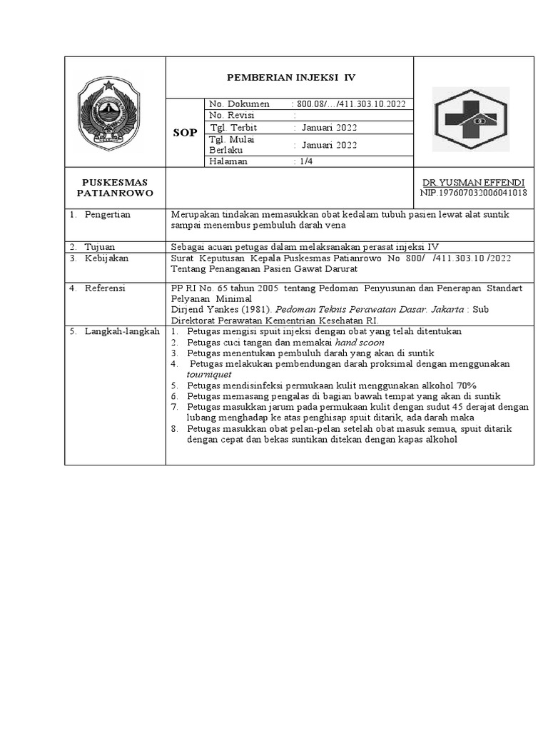 Sop Injeksi I V | PDF