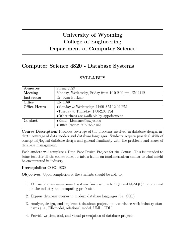 Syllabus | PDF | Databases | Relational Model