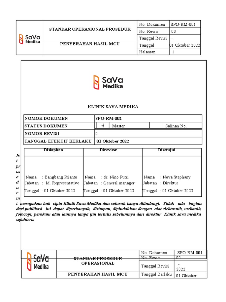 Spo-Rm-02 Penyerahan Hasil Mcu | PDF