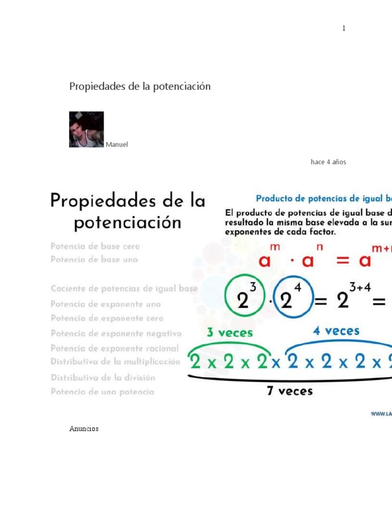 Propiedad Potencia | PDF | Exponenciación | Multiplicación