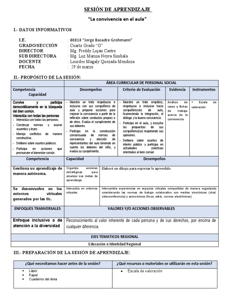 Sesión de Aprendizaje - P Social 2 | PDF | Aprendizaje | Salón de clases Sesión de Aprendizaje - P Social 2 | PDF | Aprendizaje | Salón de clases
