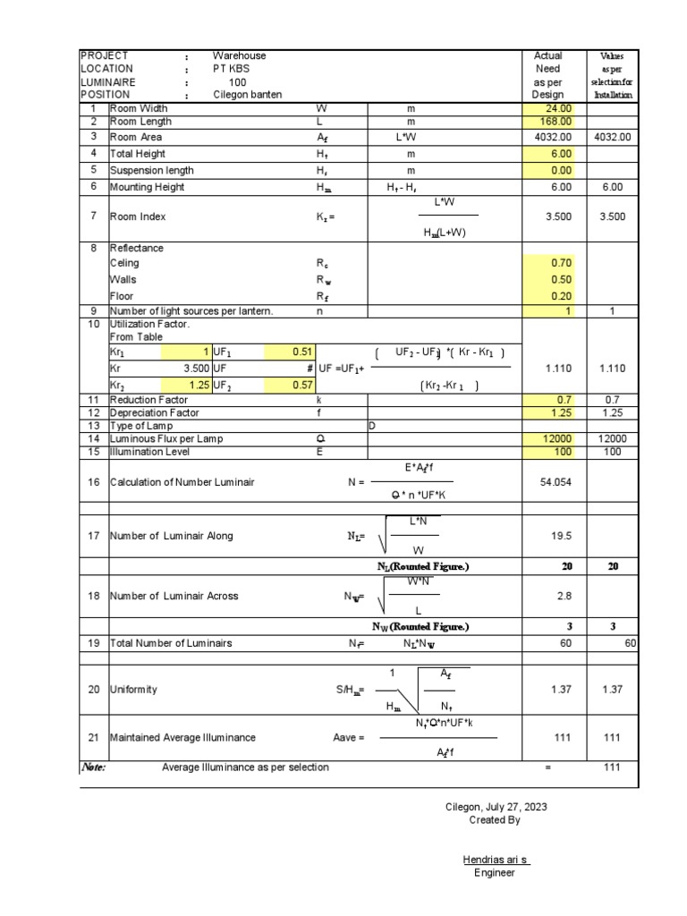 Re-Calculation Lighting Indoor Warehouse | Download Free PDF | Lighting | Components