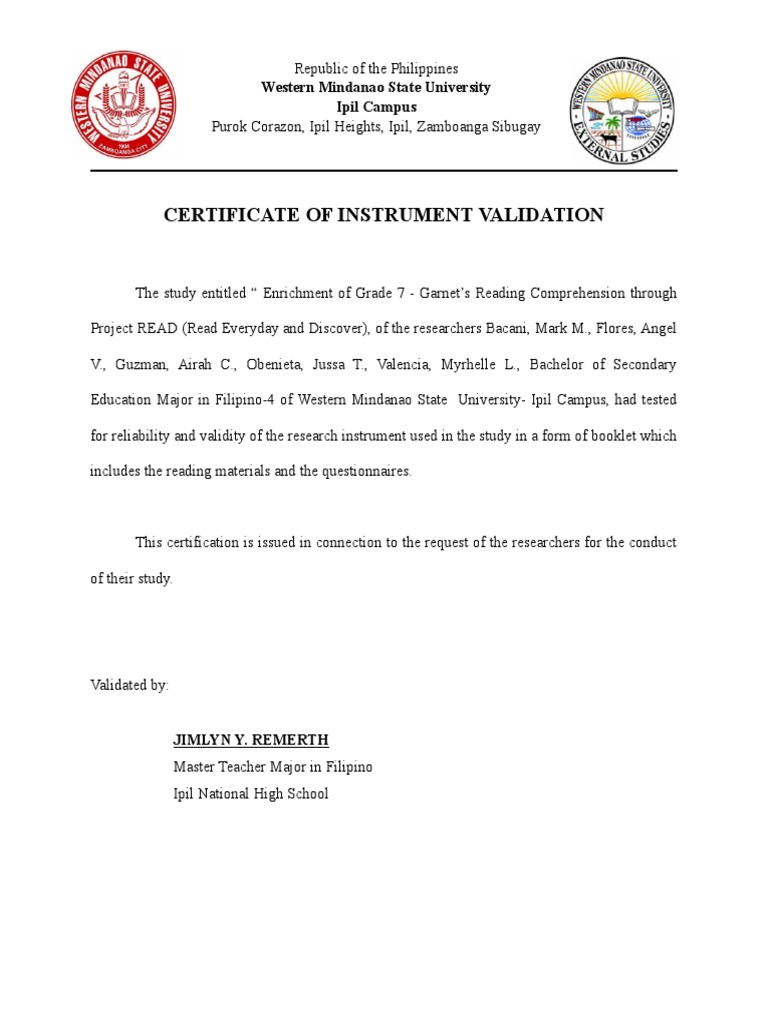 Certificate of Instrument Validation | PDF