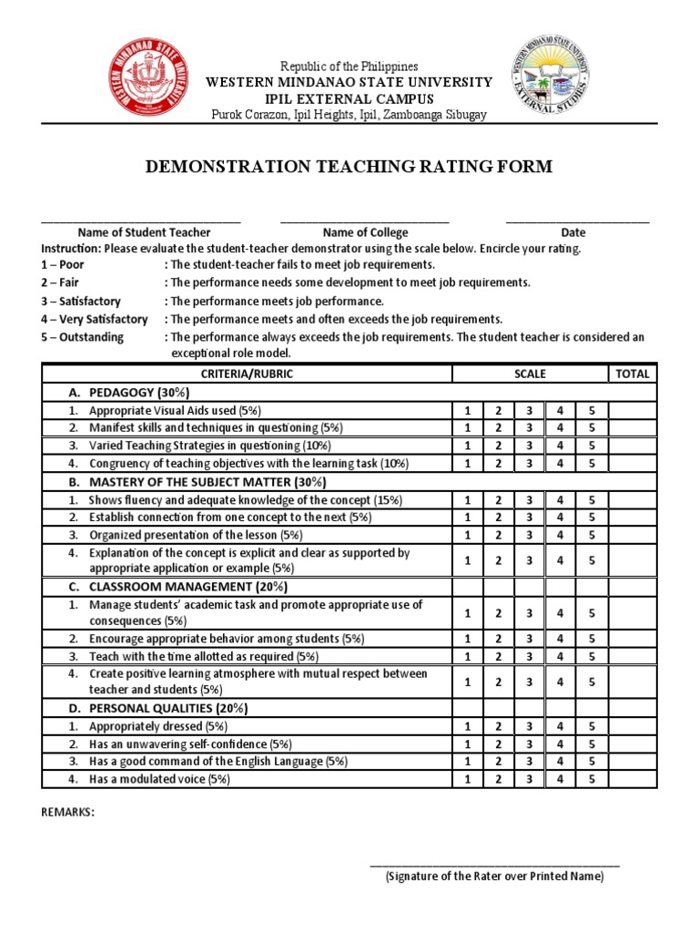 Demo Teaching Rating Form | PDF | Teachers | Classroom Management