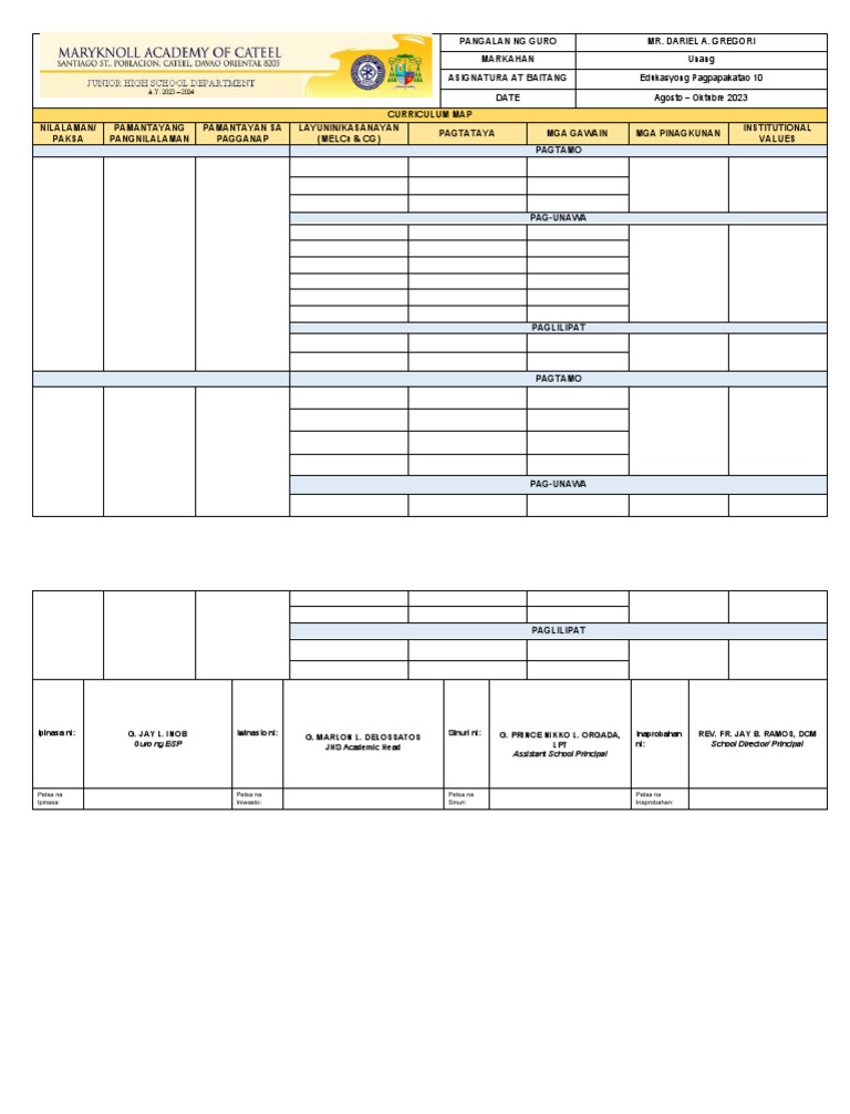 Curriculum Map Tagalog | PDF