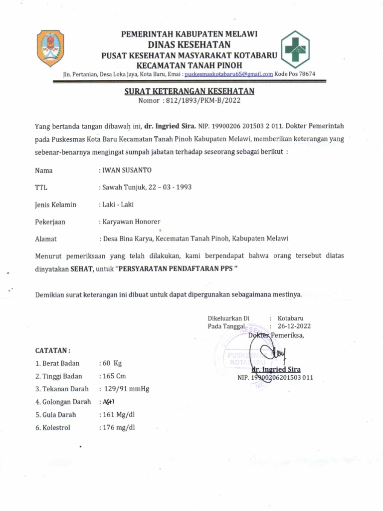 Surat Keterangan Kesehatan | PDF