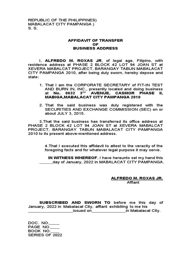 Sample Affidavit Letter | PDF | Finance & Money Management