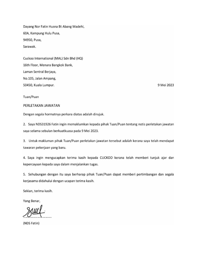 Contoh surat resign | PDF
