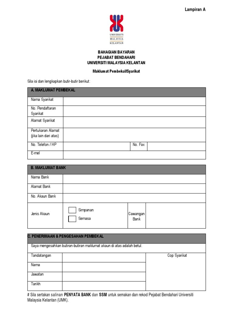 Borang Daftar Pembekal Baru 2022 | PDF