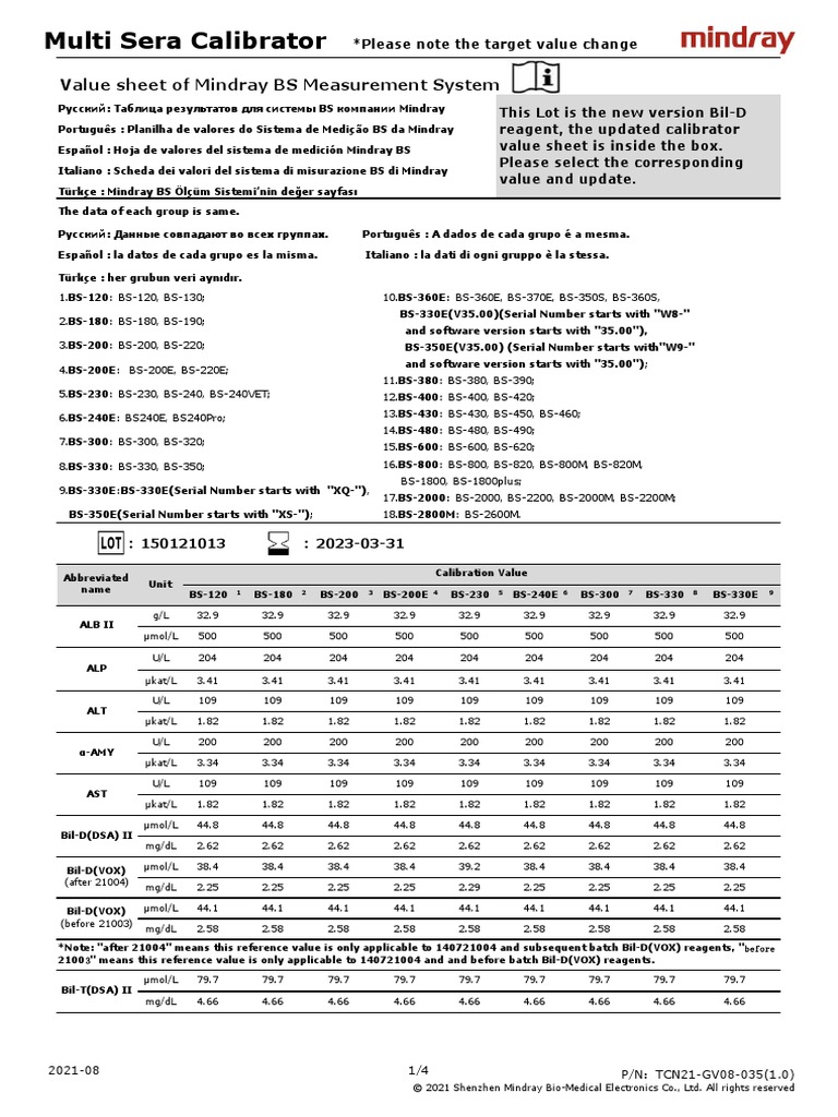 150121013-1501 Multi Sera Calibrator | PDF | Creatinine | Lactate ...