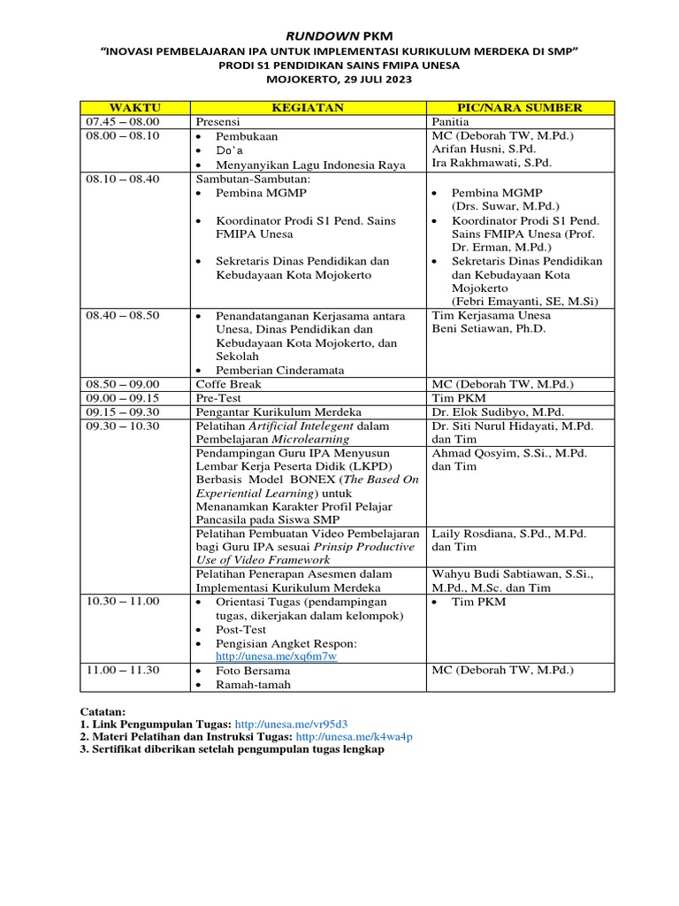 Rundown Acara PKM | PDF