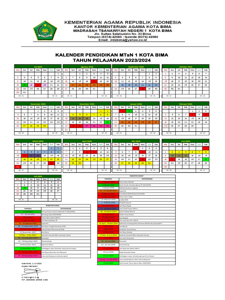 Kalender Pendidikan Kemenag 2023/2024 | PDF