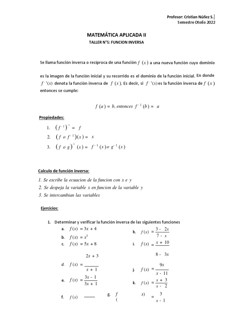 Funciones Inversas en Matemáticas | PDF | Función (Matemáticas ...