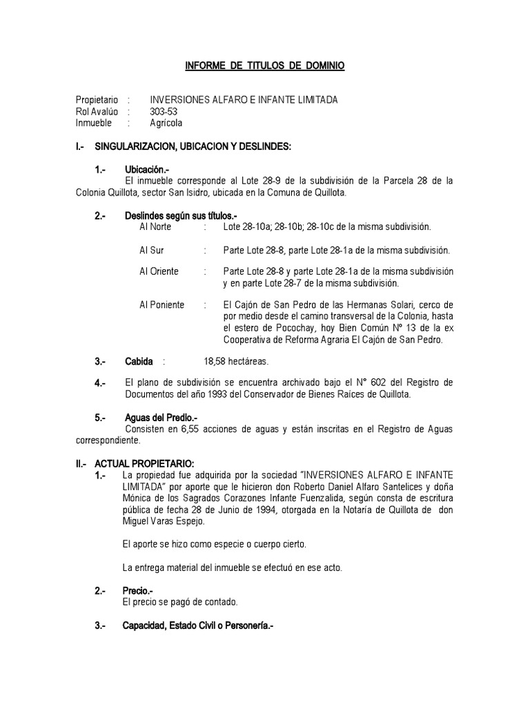 Ejemplo de Informe de Titulos de Dominio | PDF | Bienes raíces | Propiedad