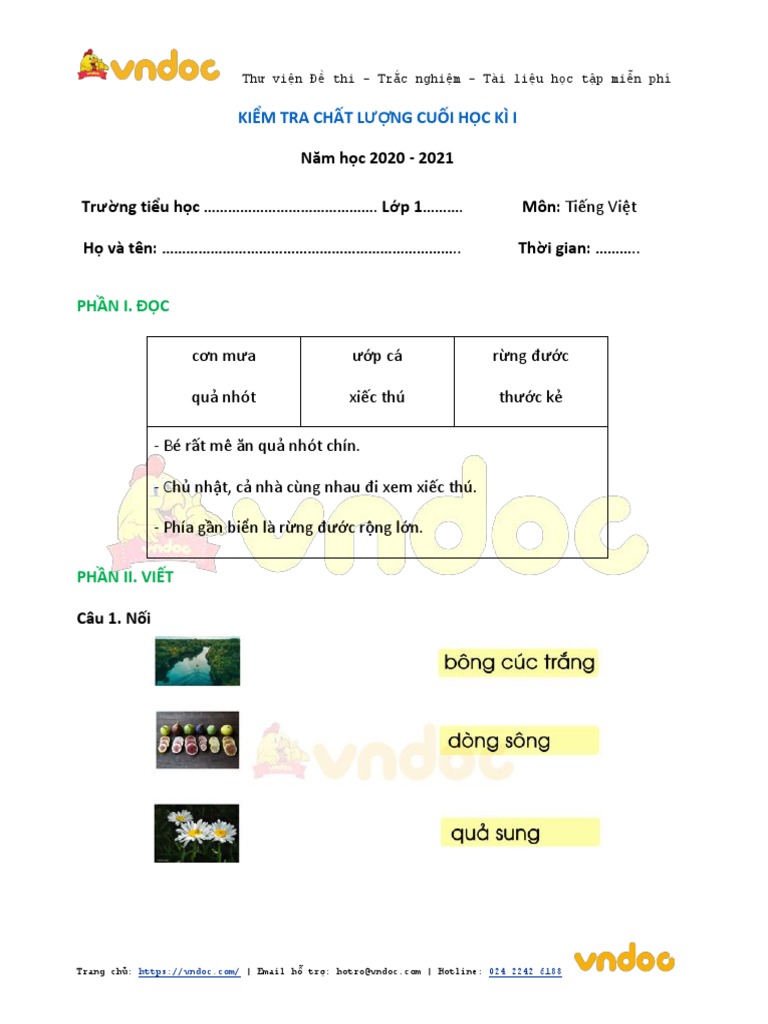 De Thi Hoc Ki 1 Lop 1 Mon Tieng Viet Nam 2020 2021 Sach Canh Dieu de 5 | PDF