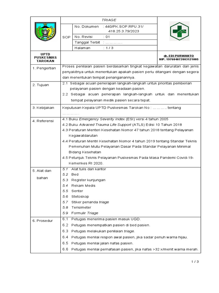 3.3.1 EP 1 SOP Triage | PDF