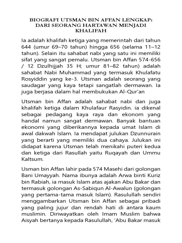 Utsman Bin 'Affan | PDF | Agama & Spiritualitas