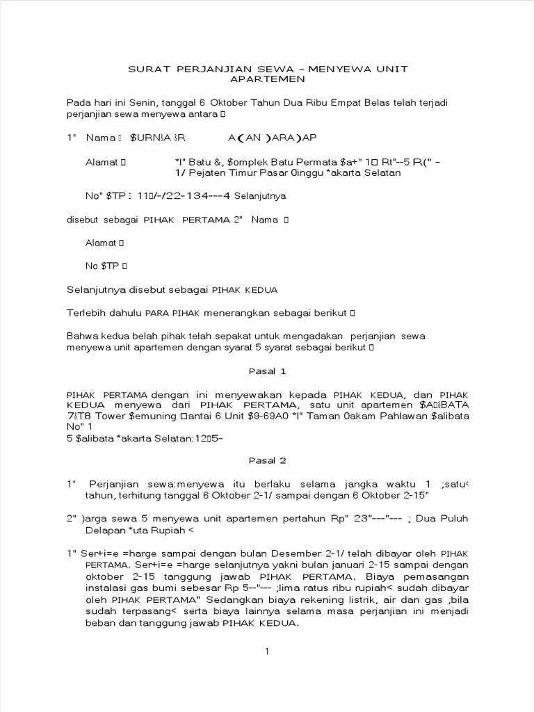 Dokumen Tips Surat Perjanjian Sewa Apartemen Pdf