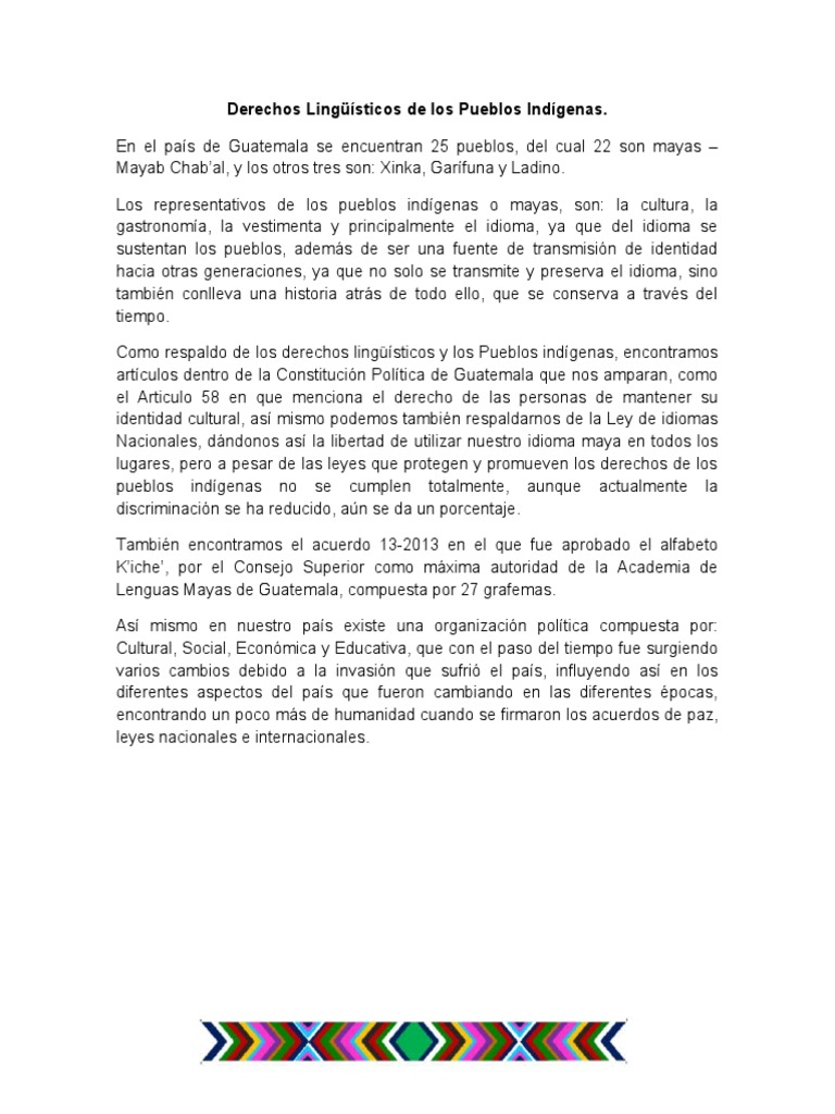 Derechos Lingüísticos De Los Pueblos Indigenas Pdf Guatemala