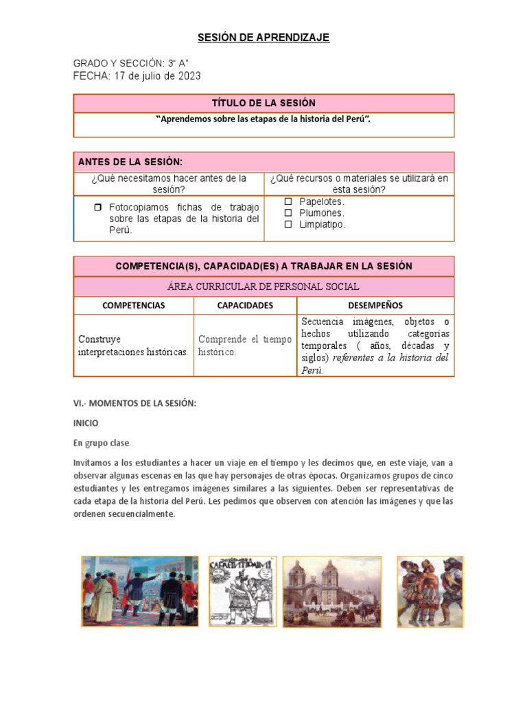 Etapas de La Historia Del Perú Sesión de Aprendizaje | PDF