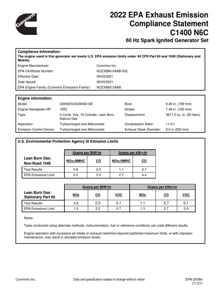 Epa 2039 | PDF | Exhaust Gas | Engines