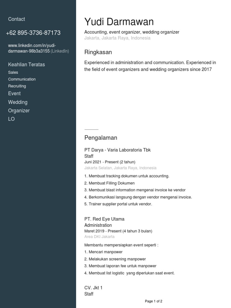 CV - Yudi Darmawan | PDF | Bisnis