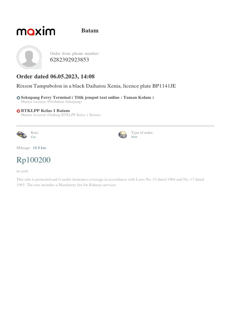 Maxim Indonesia Ride Report, Dd. 06.05.2023, 14 - 08 | PDF