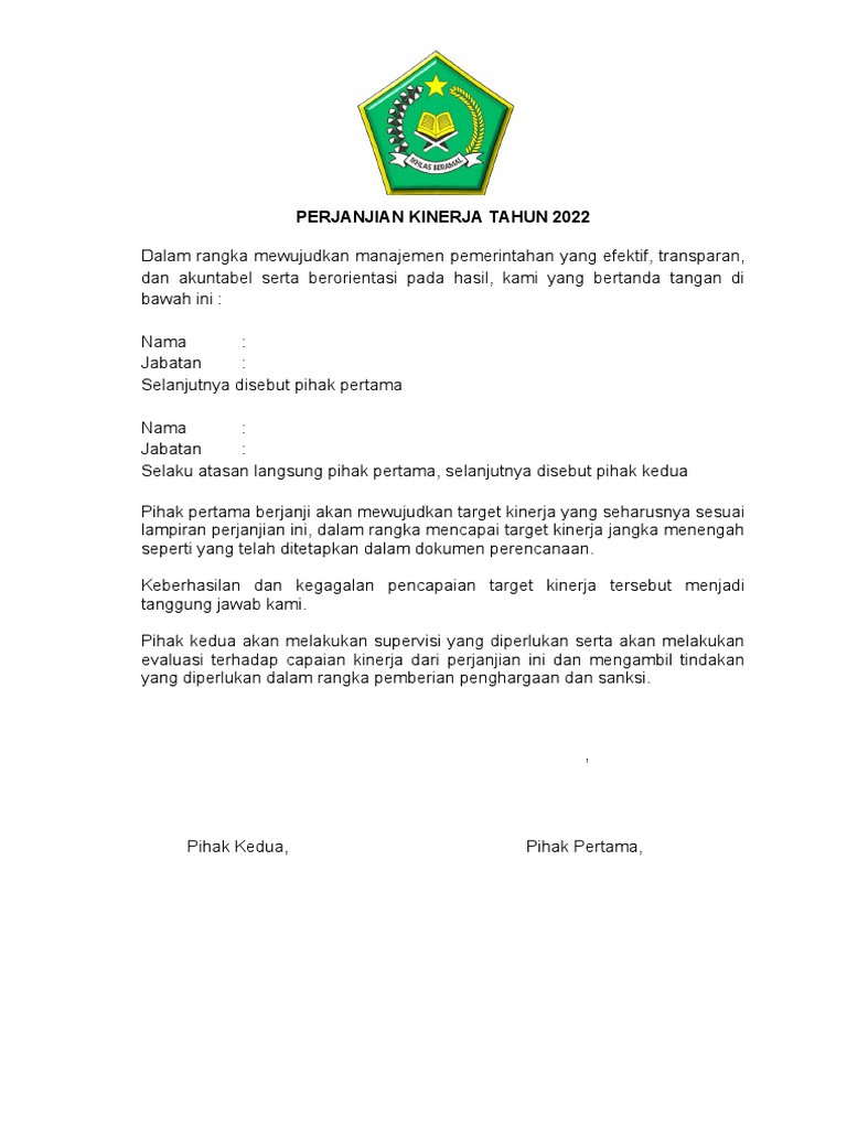 Contoh Perjanjian Kinerja ASN 2022 | PDF