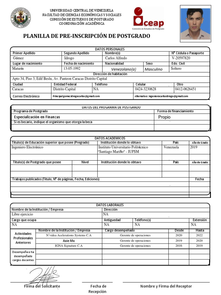 Planilla de Preinscripción | PDF