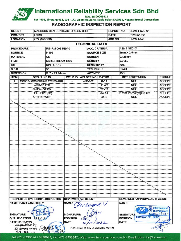 Radiography Report - PQT-011-TTR-R2 | PDF