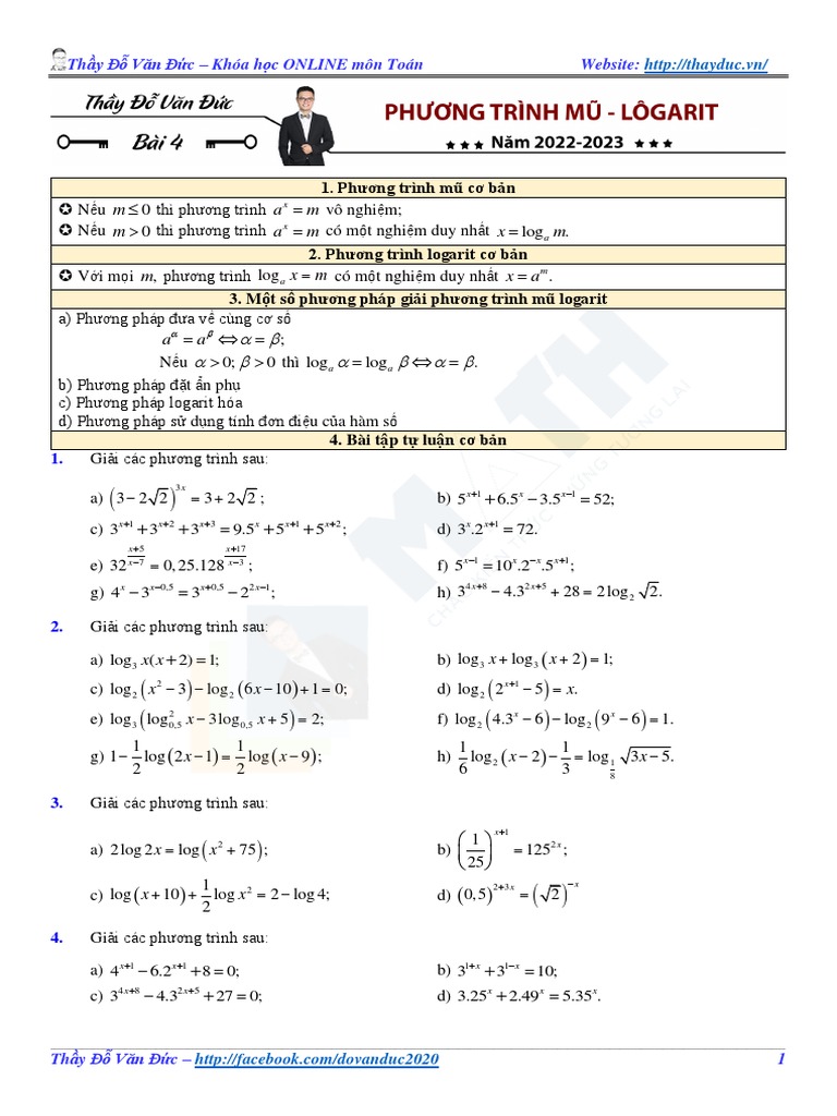Bài 4 - Phương Trình Mũ Logarit | PDF