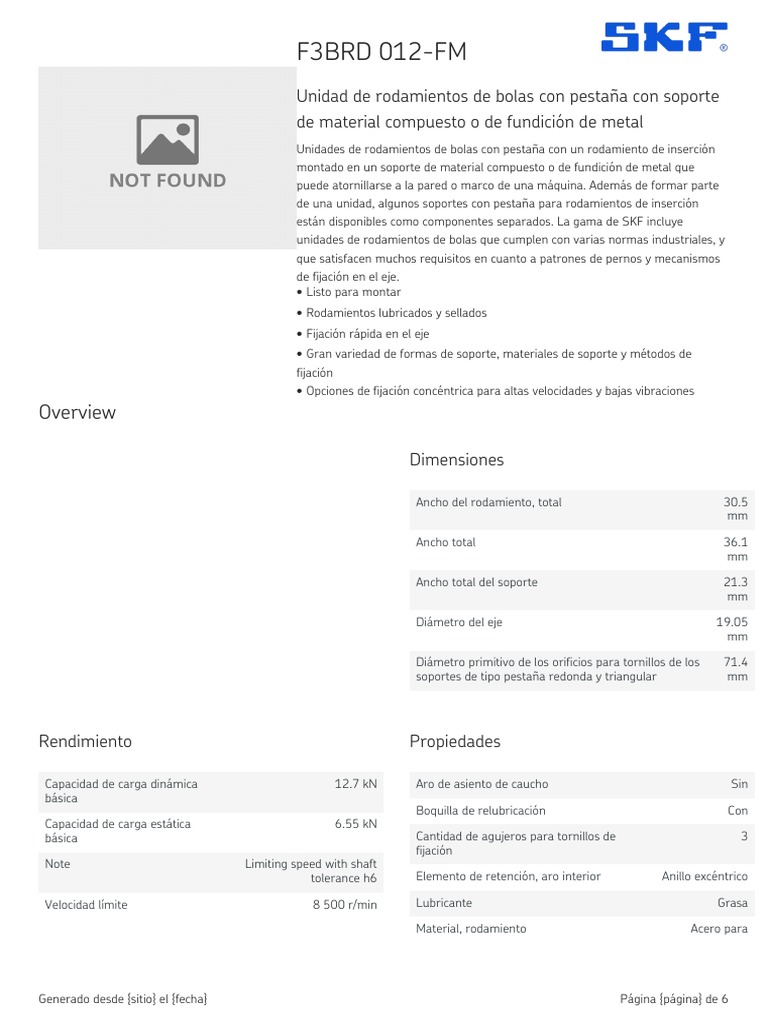SKF F3BRD 012-FM Specification | PDF