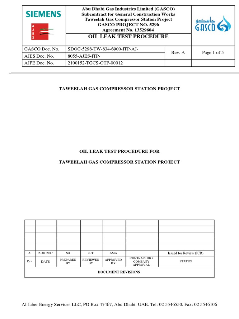 Oil Leak Test Procedure for GASCO 5296 | PDF | Welding | Construction