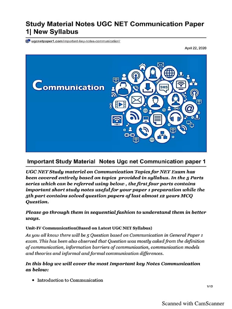 UGC NET Communication Paper 1 | PDF