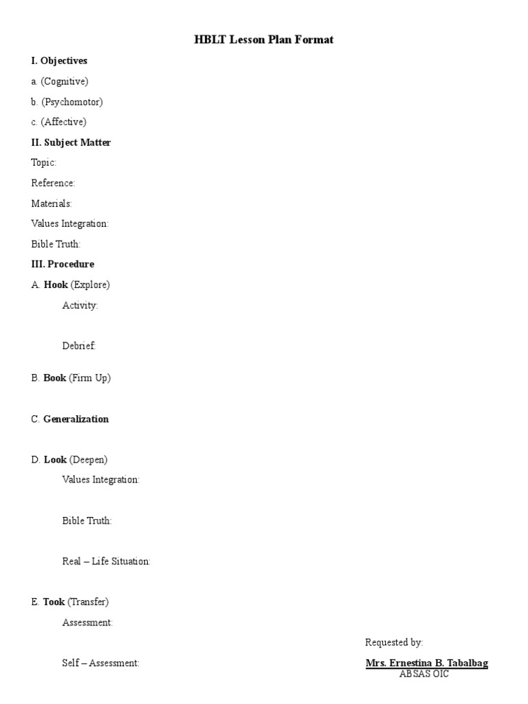 HBLT Lesson Plan for Kids | PDF