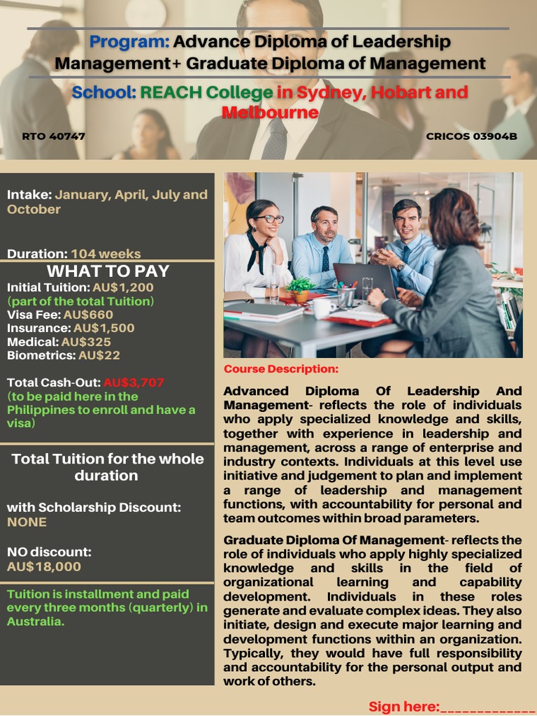 REACH - Advance Diploma of Leadership Management+ Graduate Diploma of Management | PDF | Learning