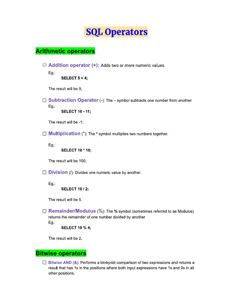 SQL Operator | PDF