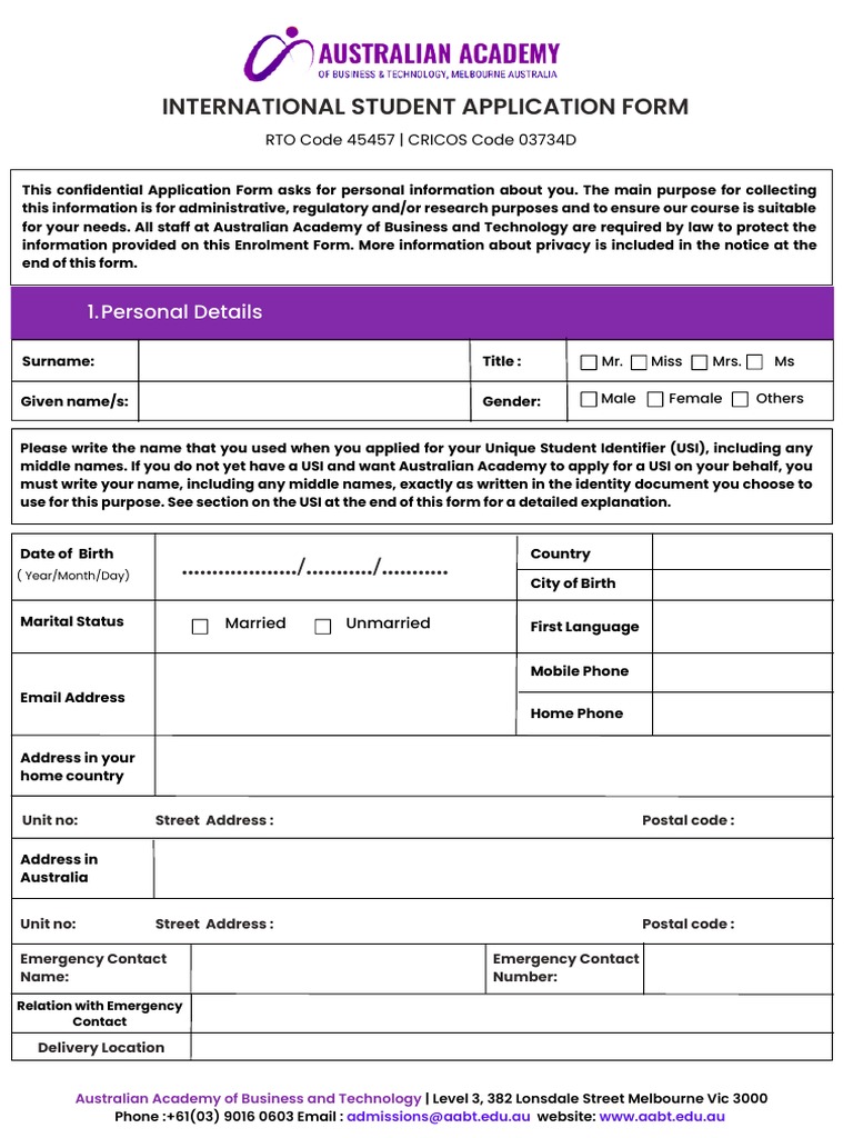 International Student Application Form | PDF | Vocational Education