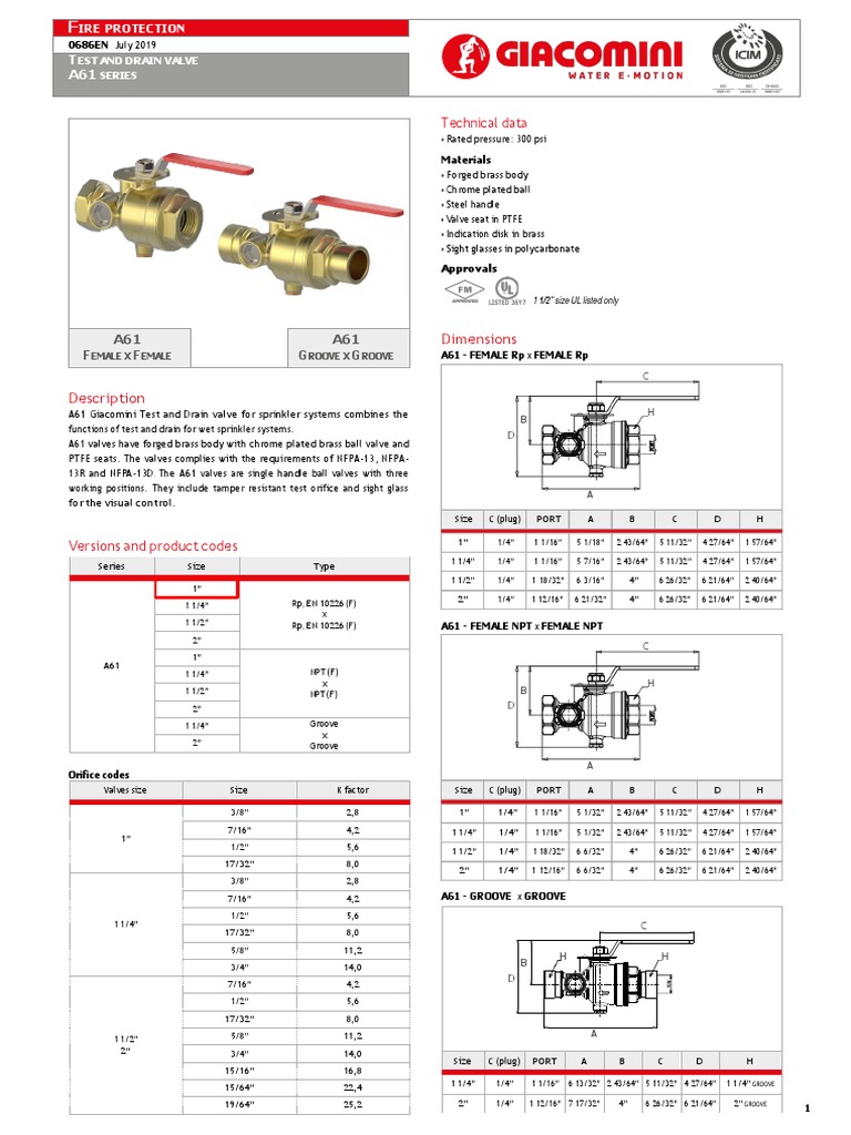 Valvula Test An Drain de 1 | PDF | Valve | Fire Sprinkler System