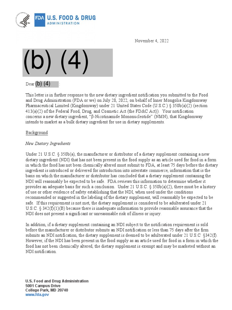 Fda NMN | PDF | Federal Food | Dietary Supplements Fda NMN | PDF | Federal Food | Dietary Supplements