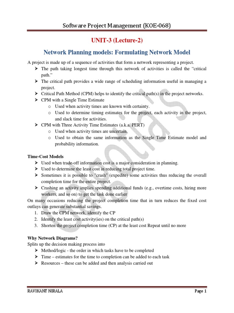 Network Planning Models in SPM | PDF | Project Management | Systems Theory