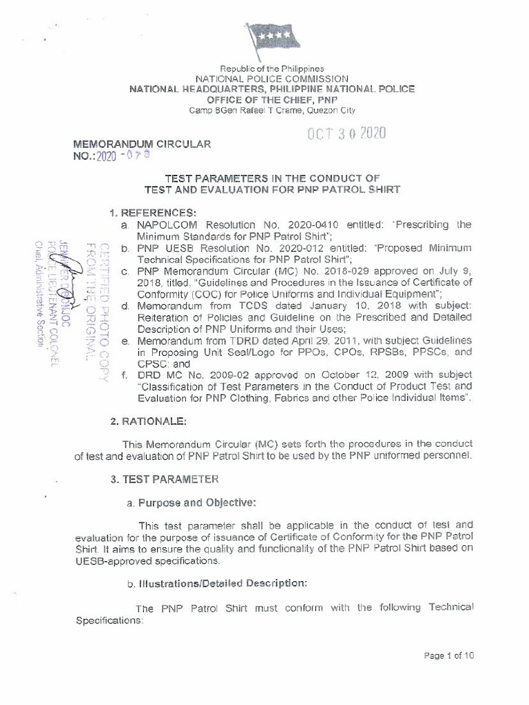 PNP Memorandum Circular No 2020 073 | PDF