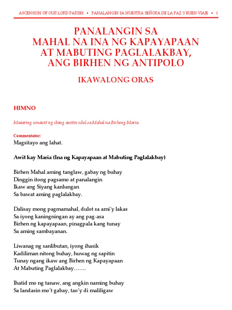 AOLP - Panalangin Sa Virgen NG Antipolo - 8 - Ikawalong Oras | PDF
