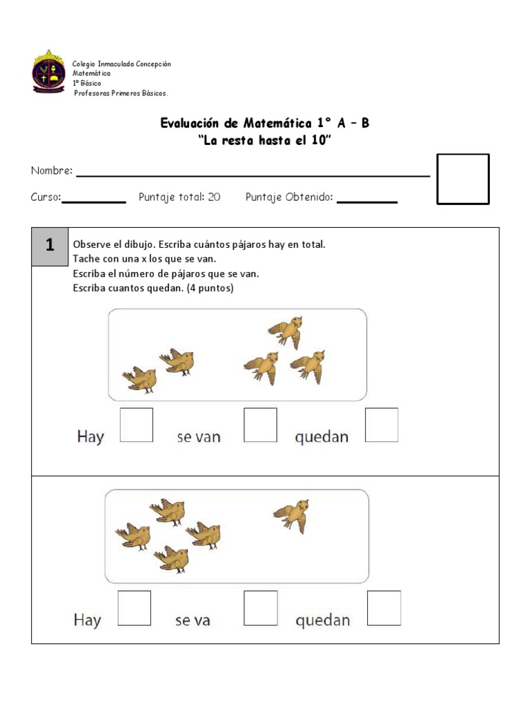 01.-Primero-N°3-La-resta-hasta-el-10 | PDF