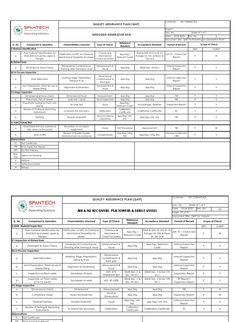 QAP N2 Generator & N2 Vessel | PDF | Pipe (Fluid Conveyance) | Quality ...